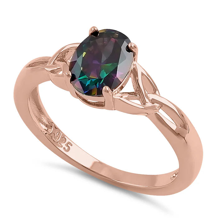 STERLING SILVER ROSE GOLD PLATED RAINBOW CZ TRINITY RING – Timeless ...