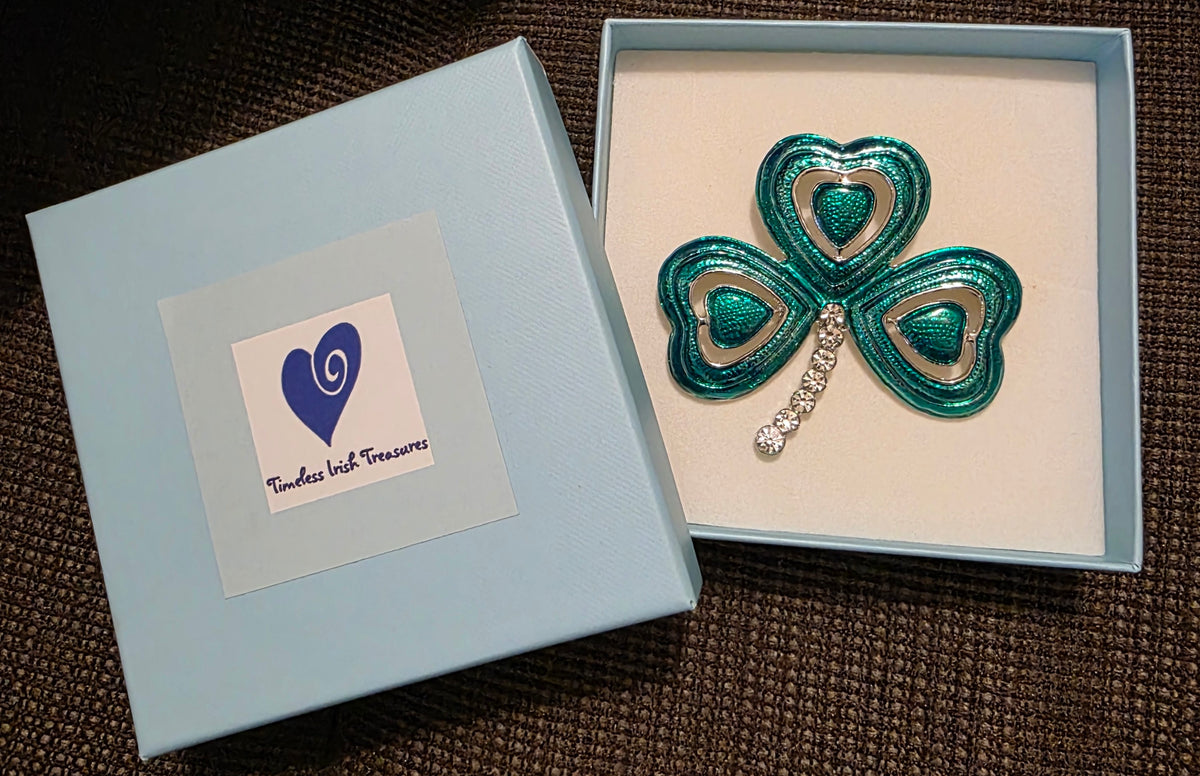 LARGE CRYSTAL SHAMROCK BROOCH – Timeless Irish Treasures