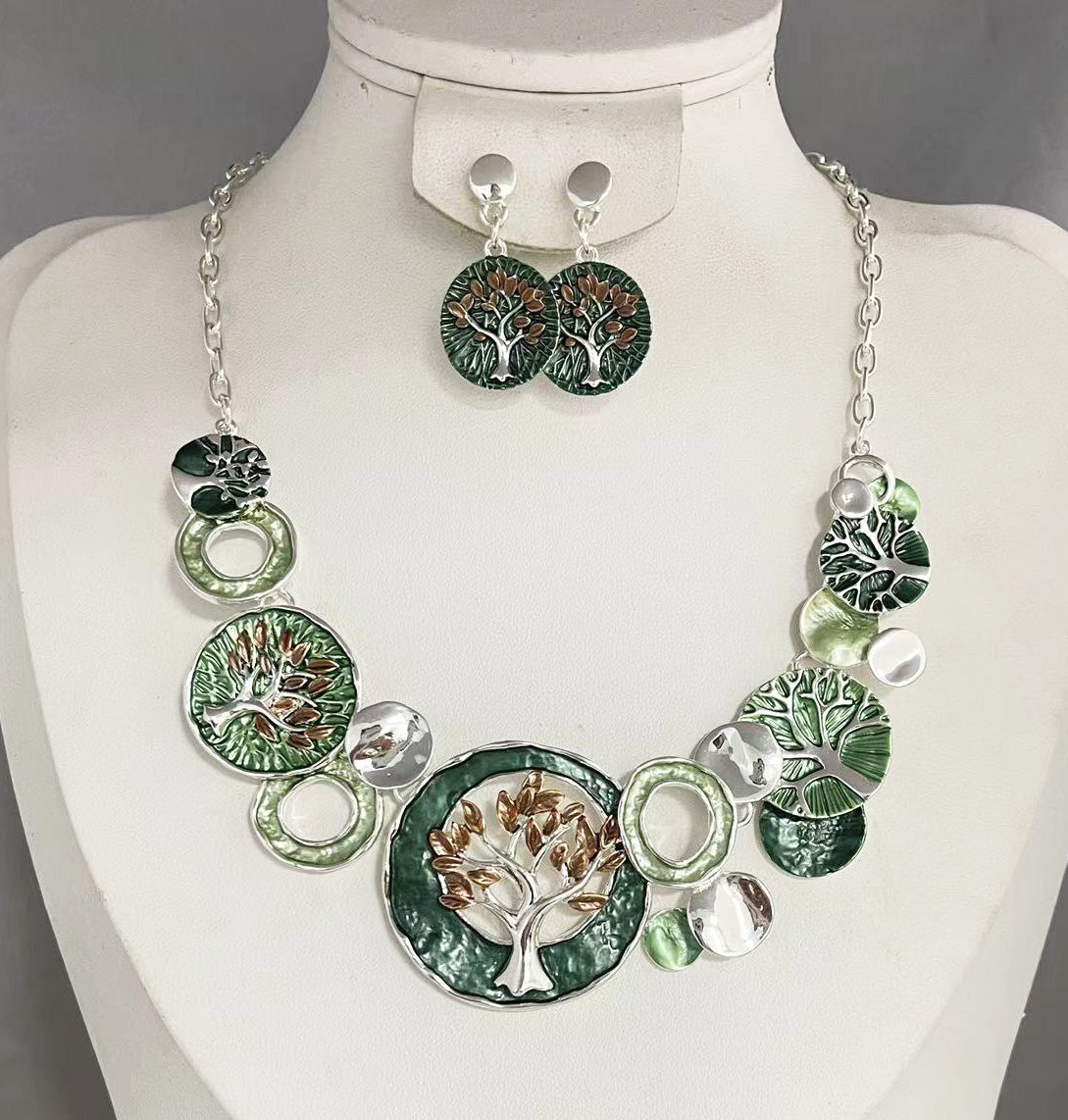 ENAMEL TREE OF LIFE GREEN NECKLACE AND EARRING SET – Timeless Irish ...
